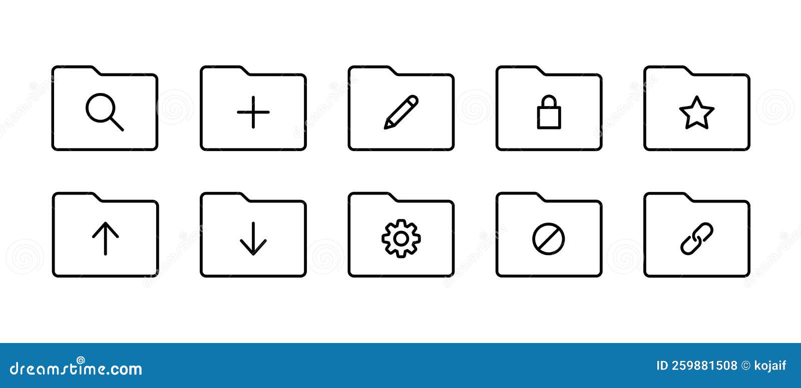 Folder Data Vector Icon Set. Outline Document Directory Symbol Stock ...