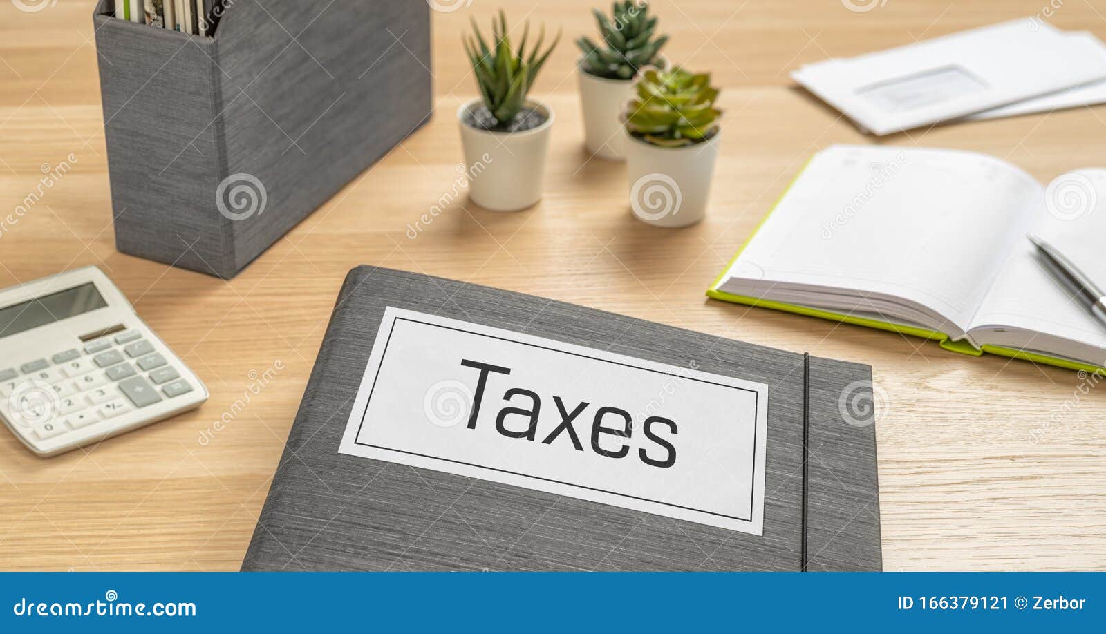 A Folder on a Desk with the Label Taxes Stock Image - Image of papers ...