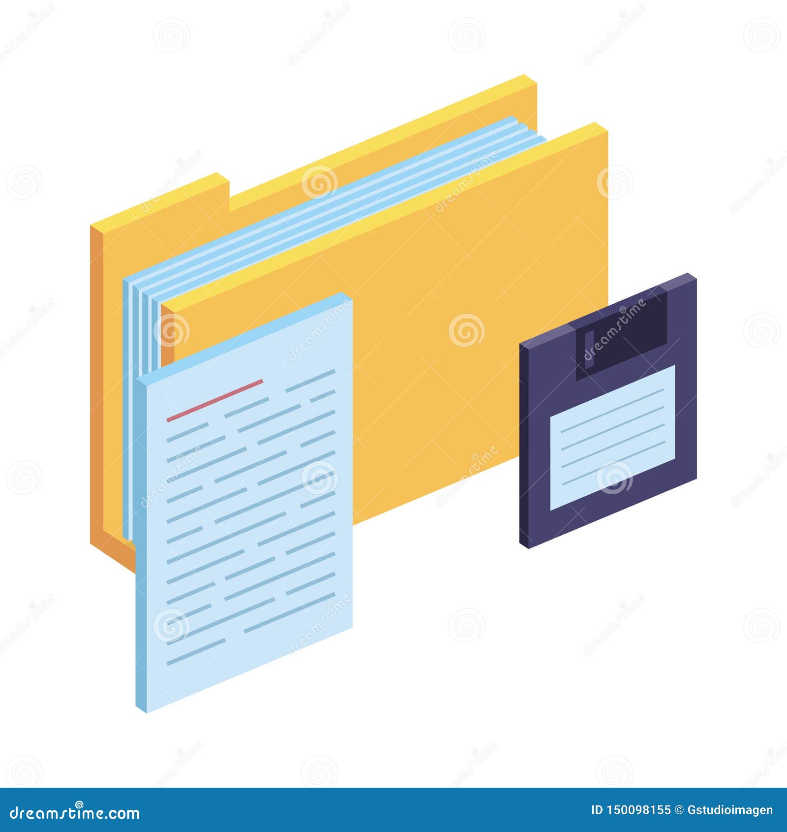 Folder with Documents Files and Floppy Disk Stock Illustration ...