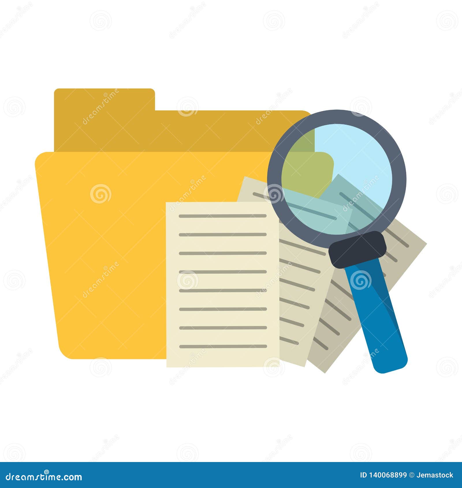 Folder with Documents and Magnifying Glass Stock Vector - Illustration ...