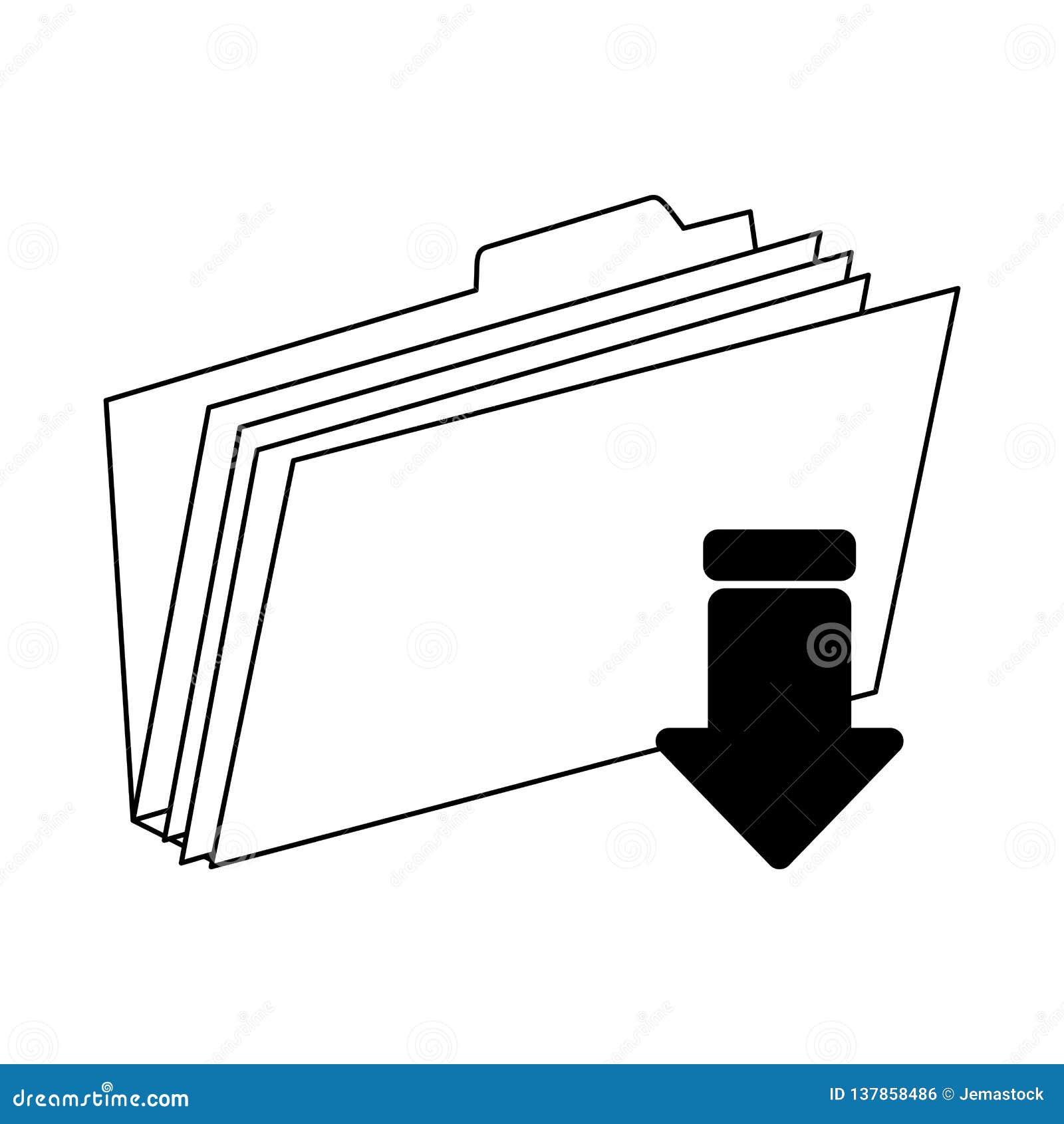 Folder Downloading Files Black and White Stock Vector - Illustration of ...