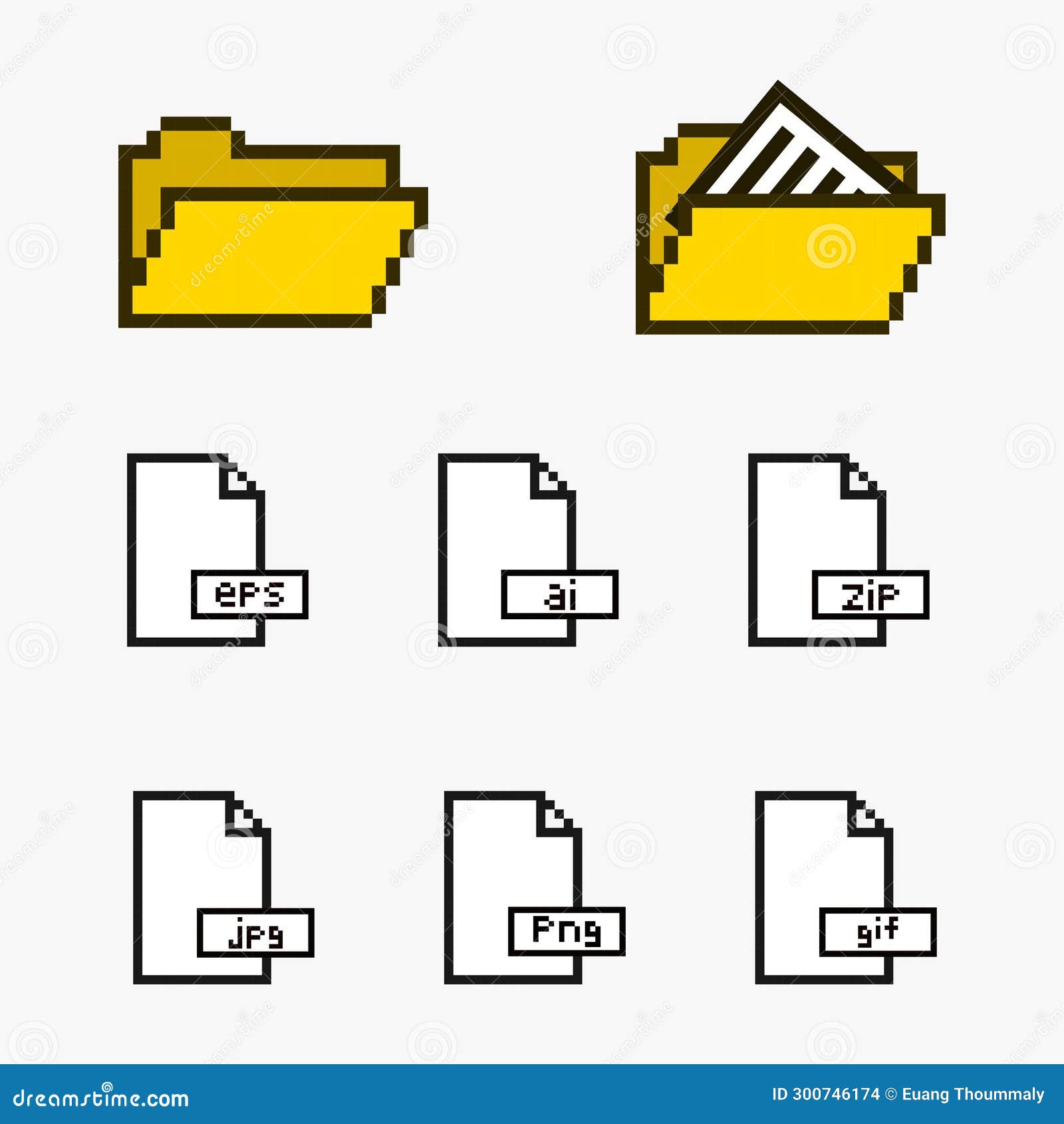 Folder and File Icon Pixel Art, Set of Pixel Icon File Folders Stock ...