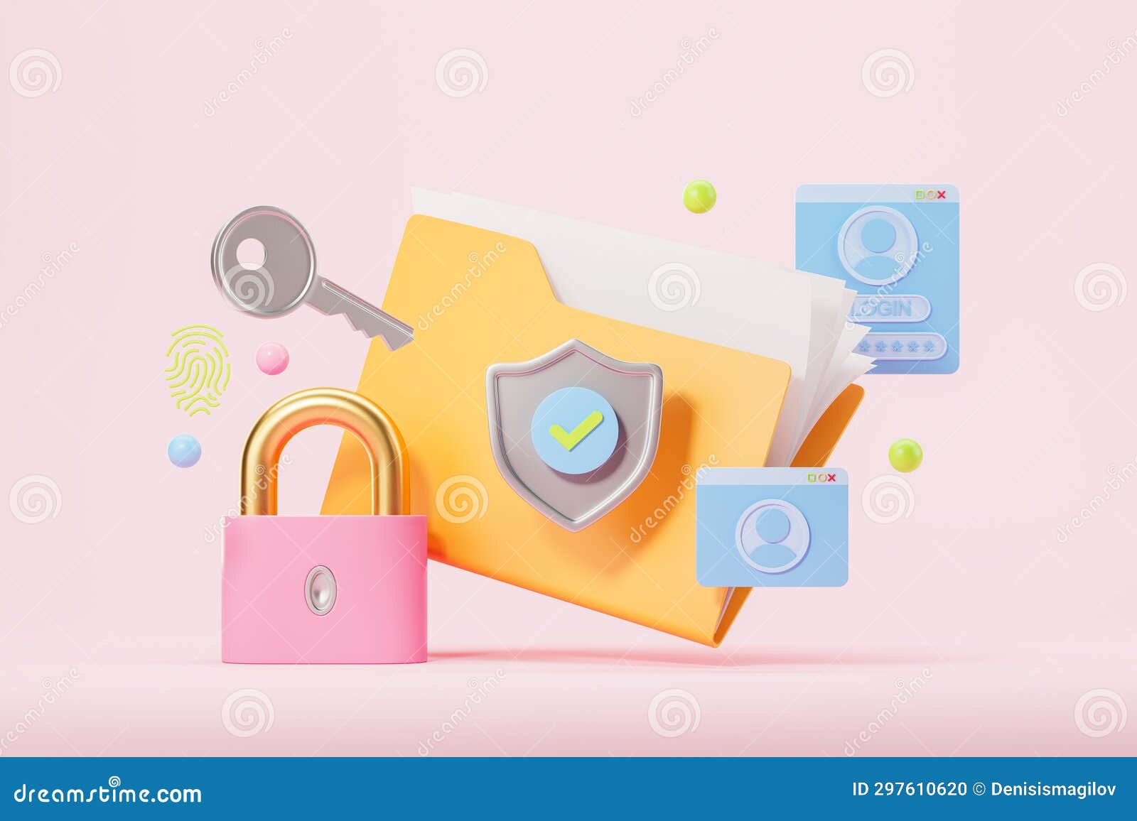 Folder with Files and Login with Password, Shield Lock and Key Stock ...