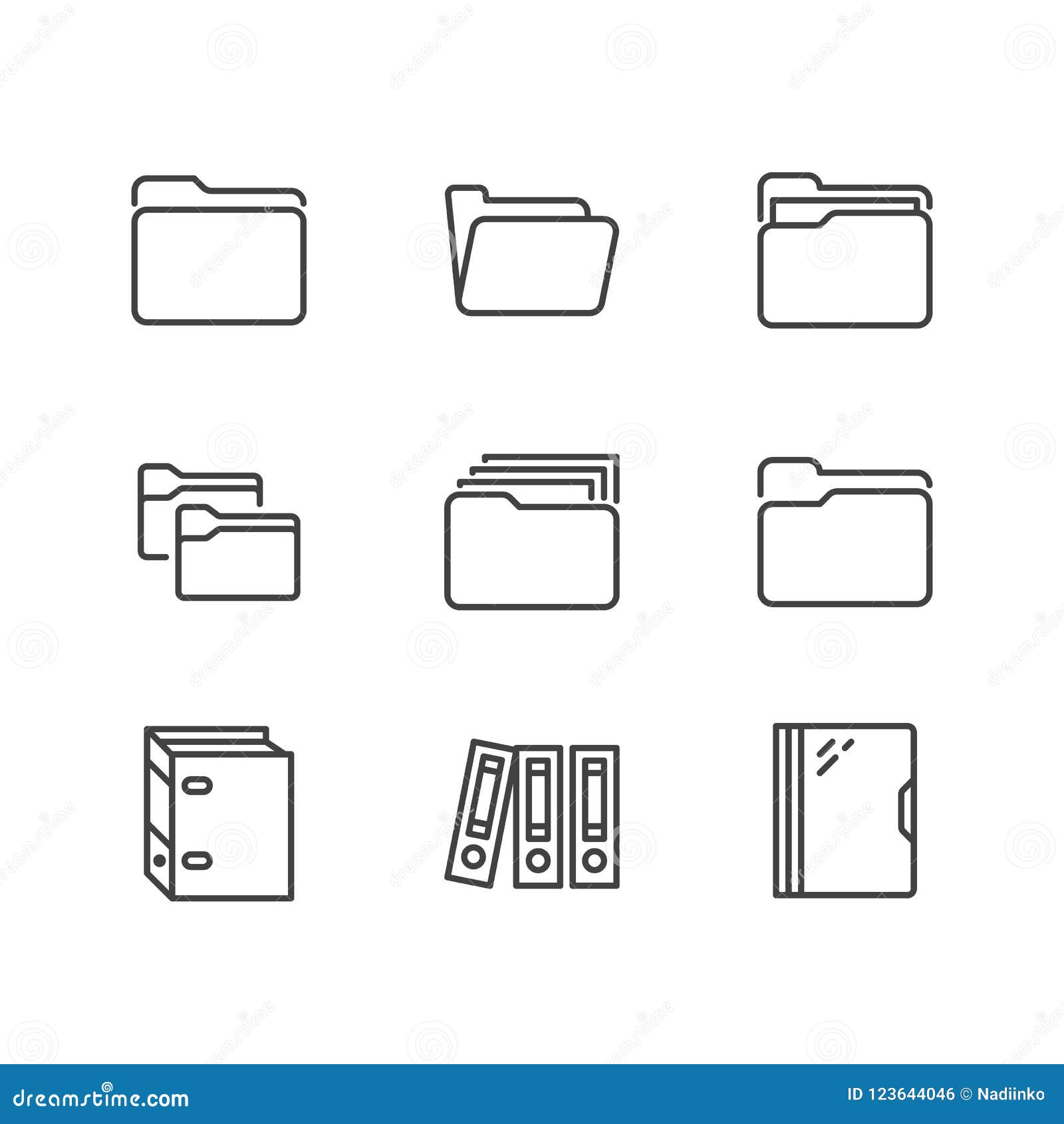 Folder Flat Line Icons. Document File Vector Illustrations - Business ...