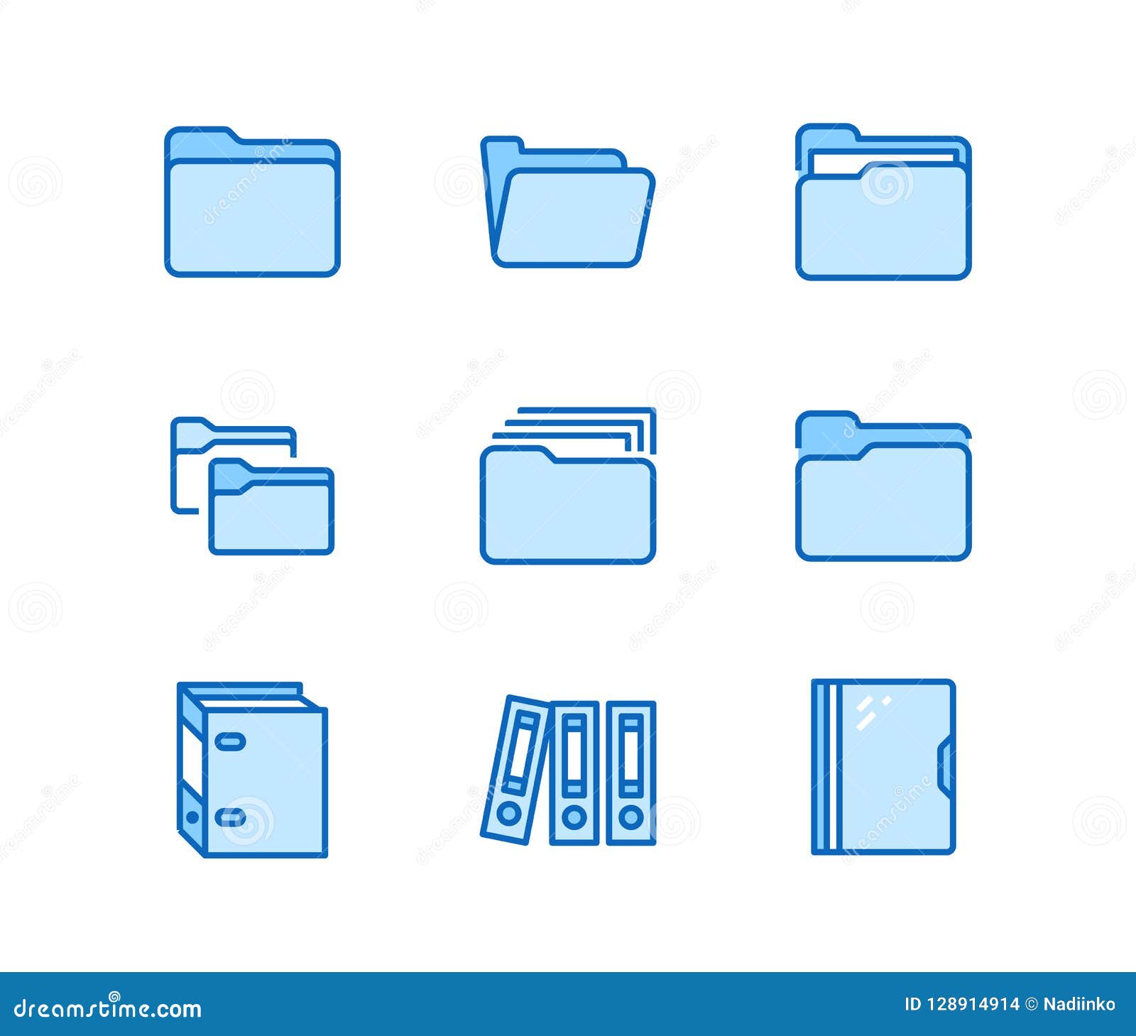 Folder Flat Line Icons. Document File Vector Illustrations - Business ...