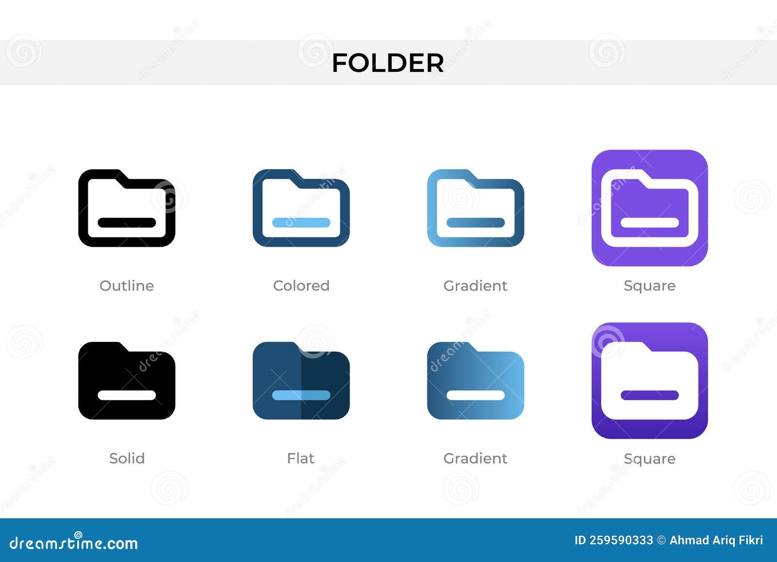 Folder Icon in Different Style. Folder Vector Icons Designed in Outline ...