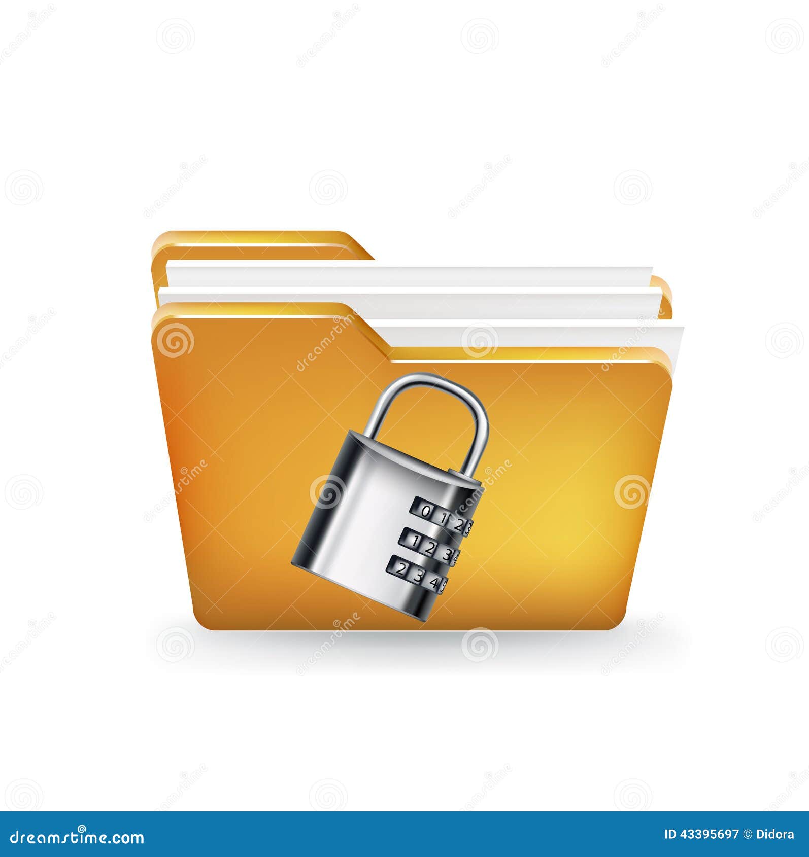 Folder Icon with Metal Lock Stock Vector - Illustration of coding ...