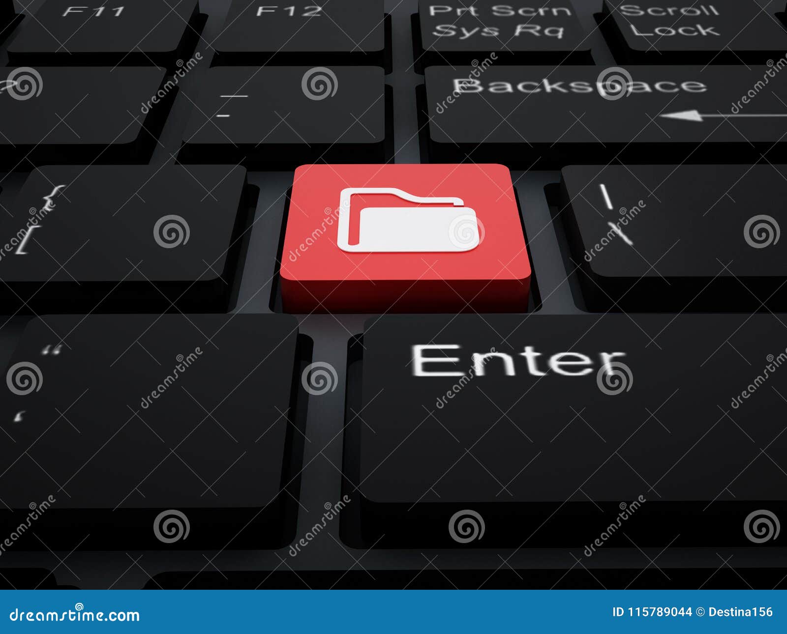 Folder Icon on Red Keyboard Key. 3D Illustration Stock Illustration ...