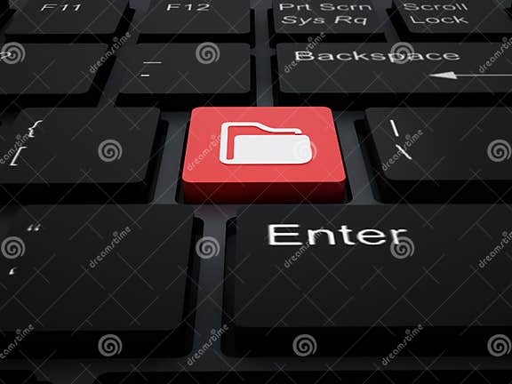 Folder Icon on Red Keyboard Key. 3D Illustration Stock Illustration ...