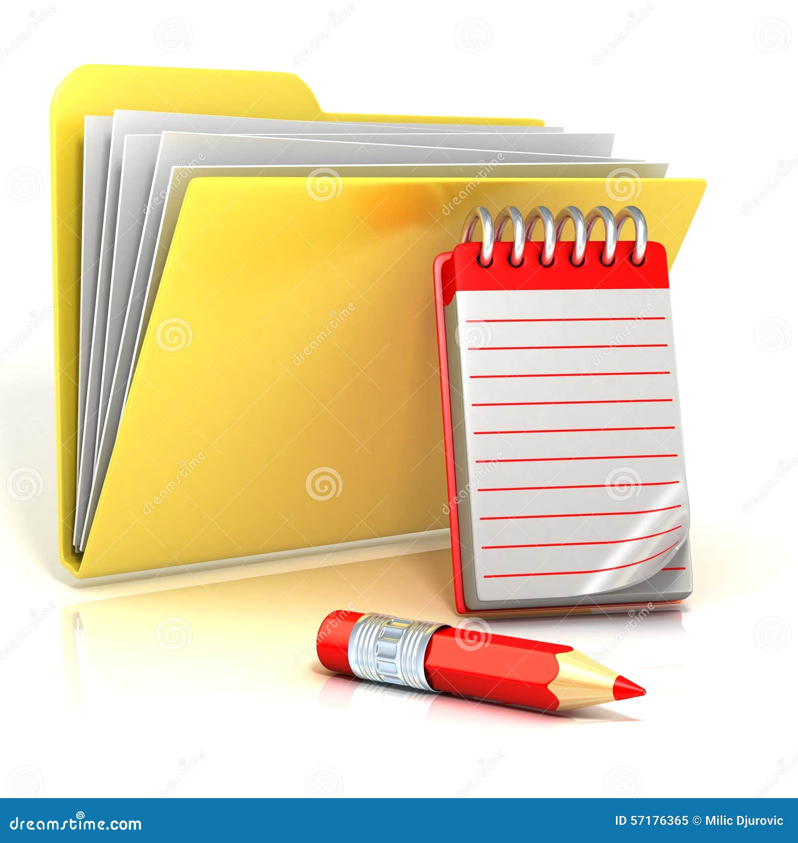 Folder Icon with Red Pencil and Notepad Stock Illustration ...