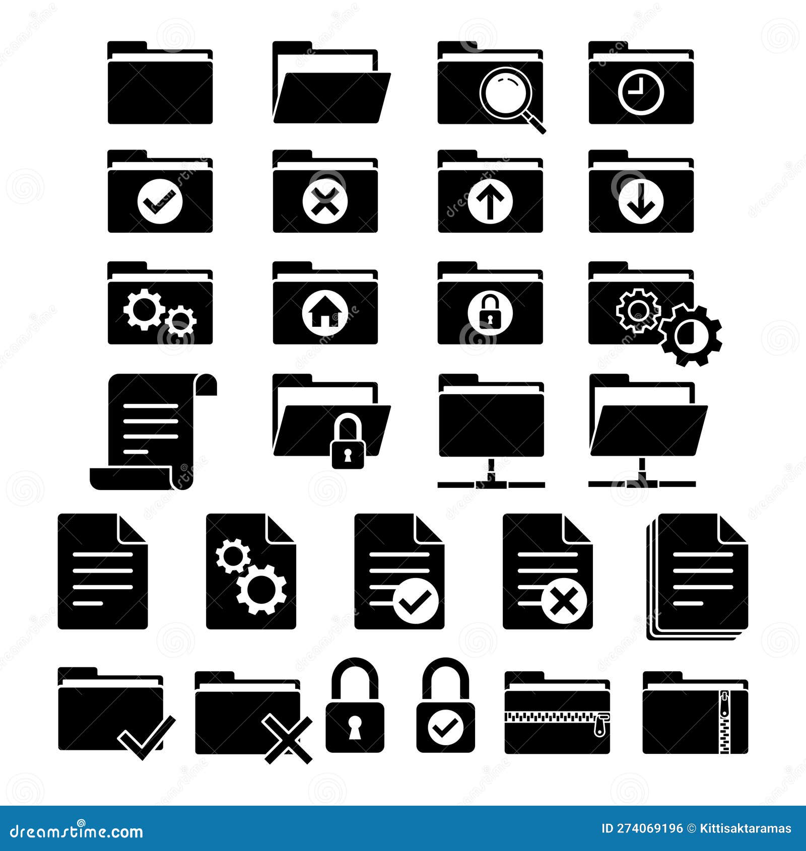 Folder Icon Set Black Color Style Stock Vector - Illustration of ...