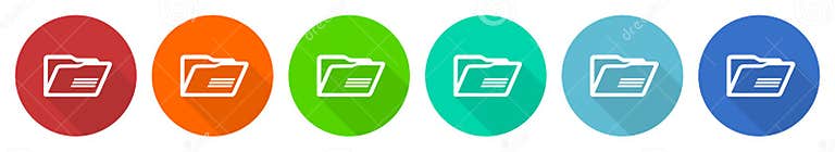 Folder Icon Set, Flat Design Vector Illustration in 6 Colors Options ...