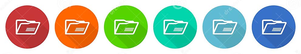 Folder Icon Set, Flat Design Vector Illustration in 6 Colors Options ...