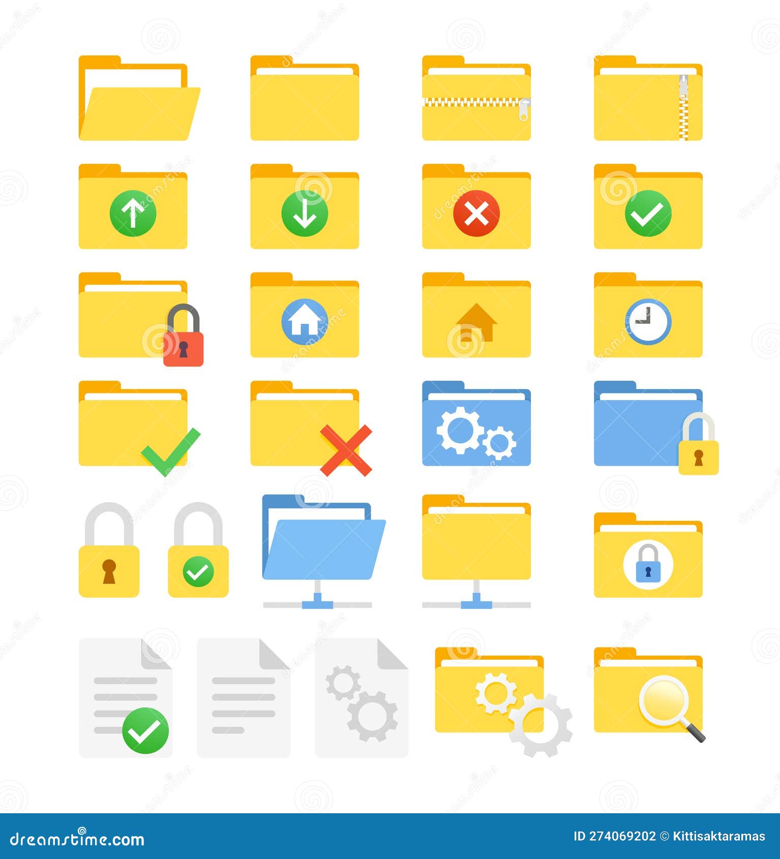 Folder Icon Set Symbol Flat Color Stock Vector - Illustration of icon ...