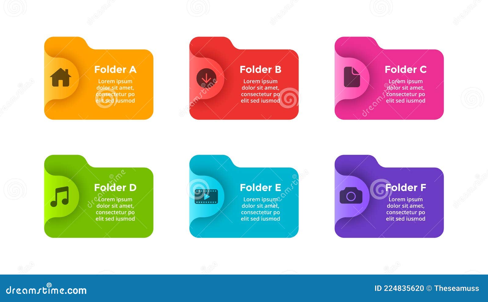 6 Folder Icons Illustration. Infographic Slide Template for Your ...