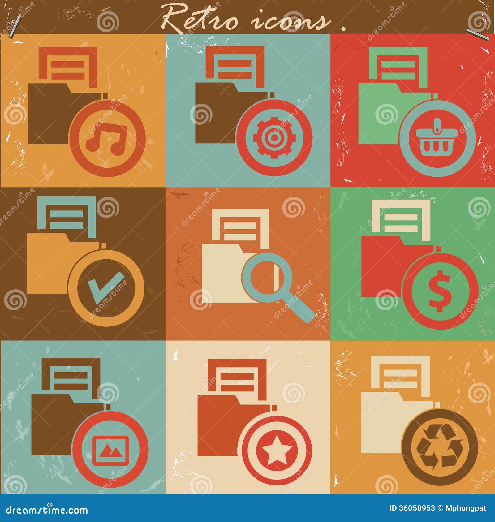 Folder icons,Retro style stock illustration. Illustration of document ...