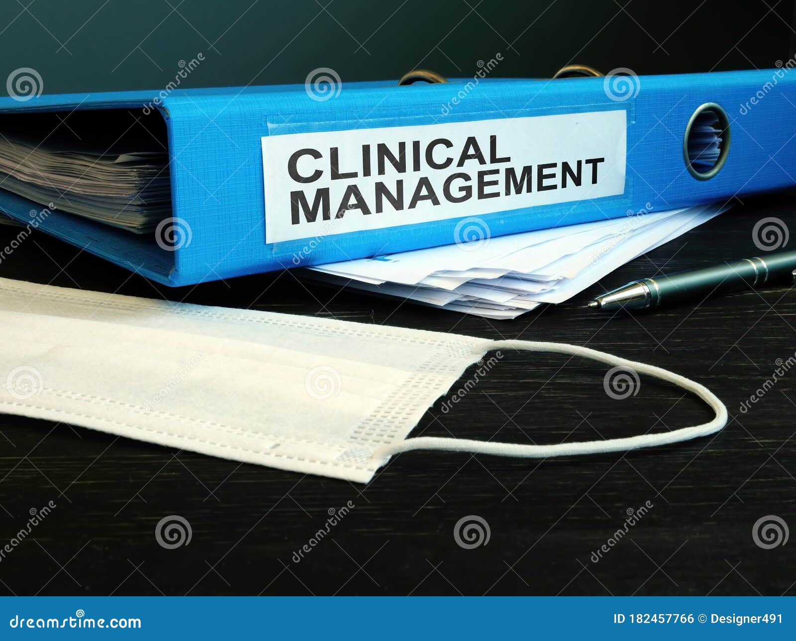 Folder with Label Clinical Management and Medical Mask Stock Photo ...