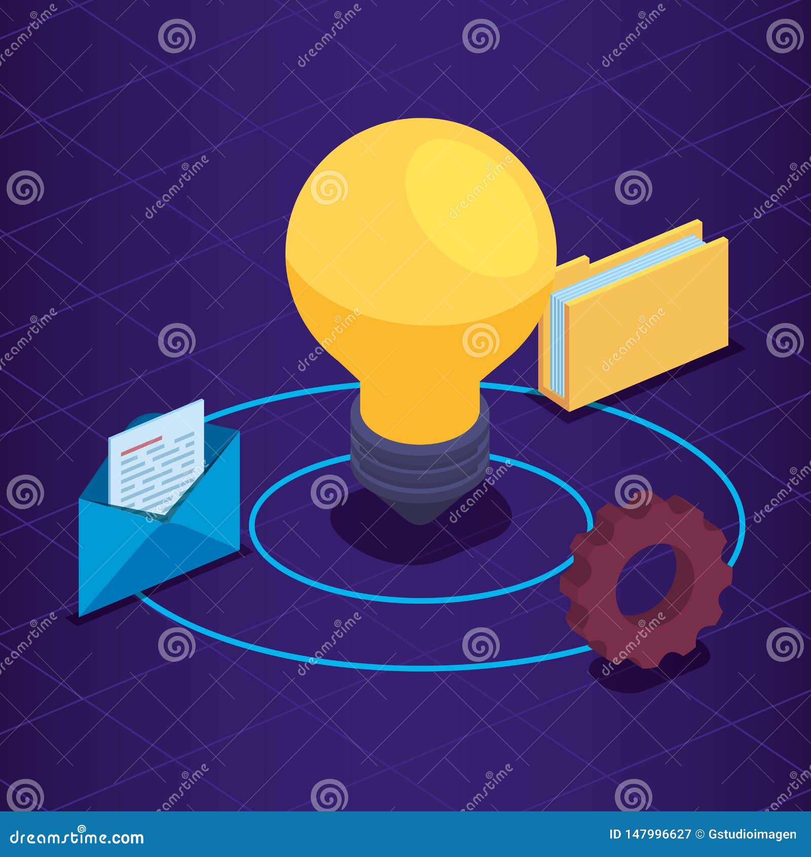 Folder and Letter with Document and Gear with Bulb Stock Illustration ...