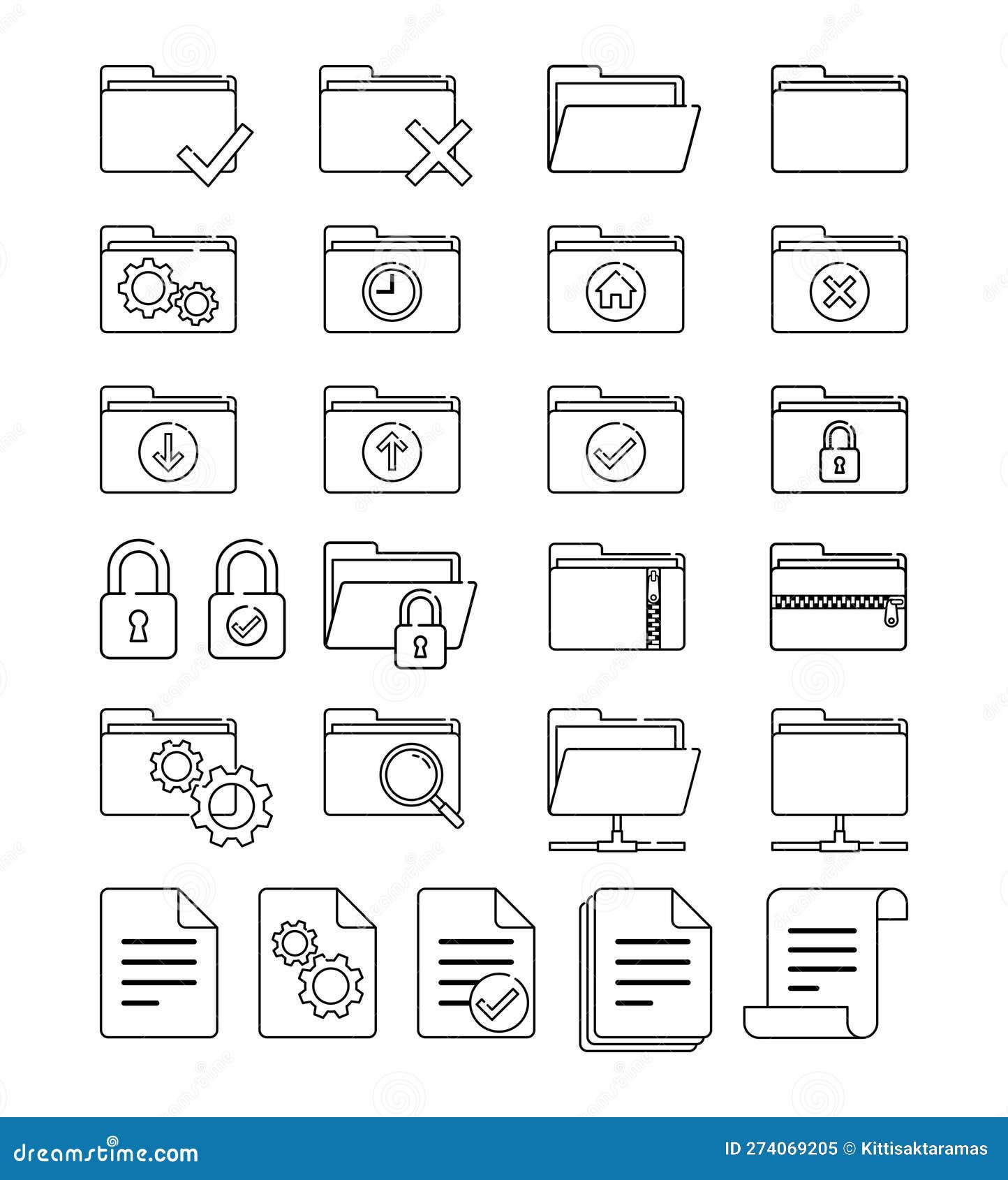 Folder Line Icon Set, Computer Folders Symbols Collection, Vector ...
