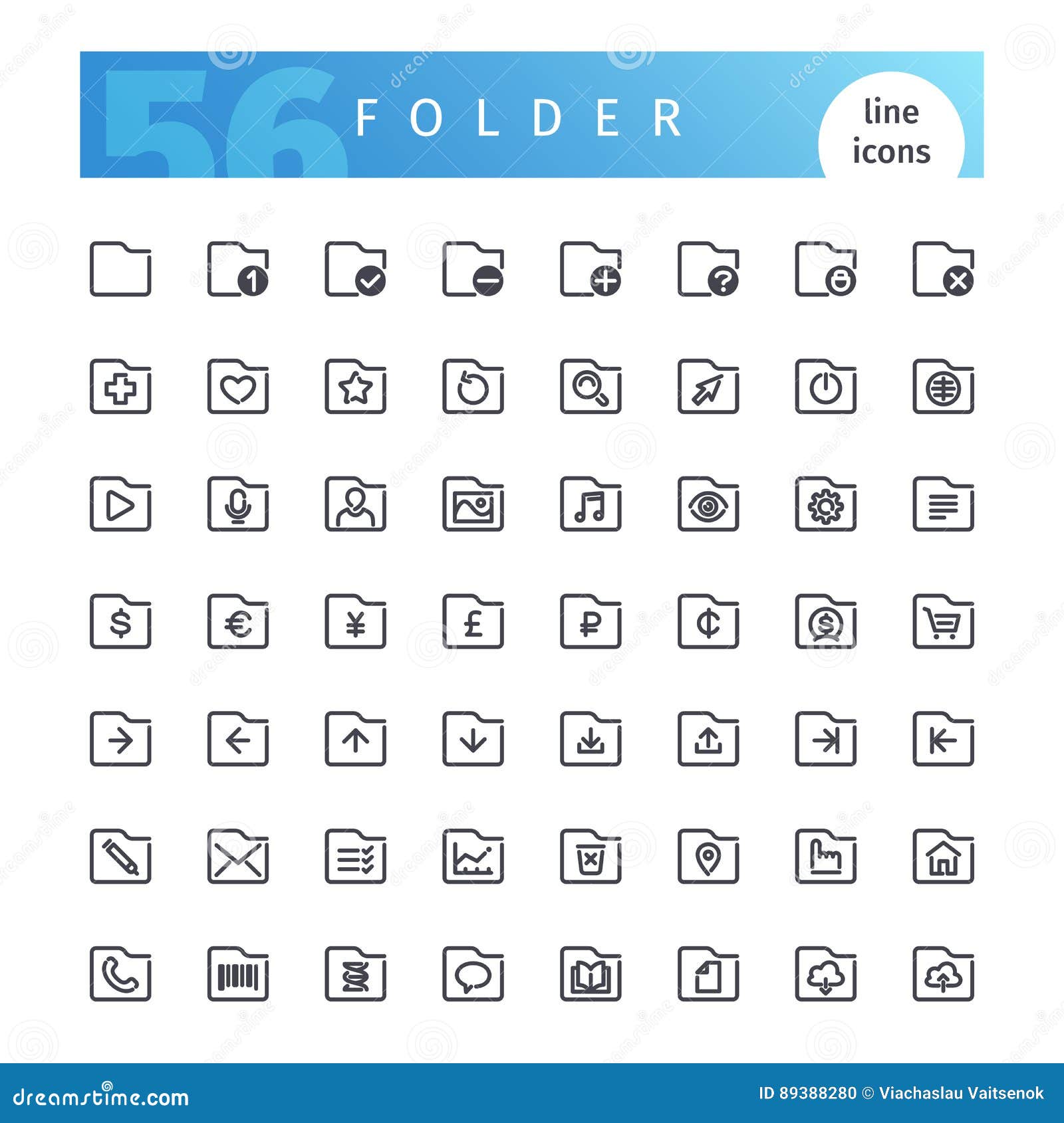 Folder Line Icon Set, Computer Folders Symbols Collection, Vector ...