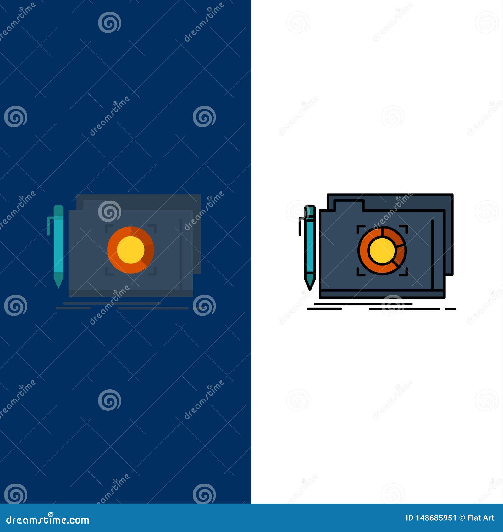Folder, Lock, Target, File Icons. Flat and Line Filled Icon Set Vector ...