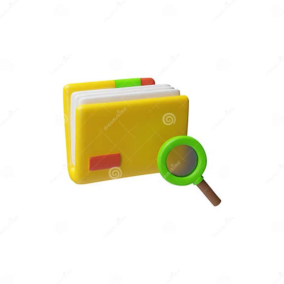 Folder with Magnifying Glass 3D Cartoon Vector Icon, Documents File ...