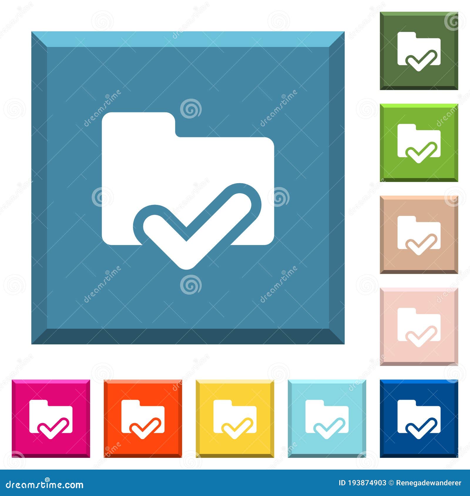 Folder Ok White Icons on Edged Square Buttons Stock Illustration ...