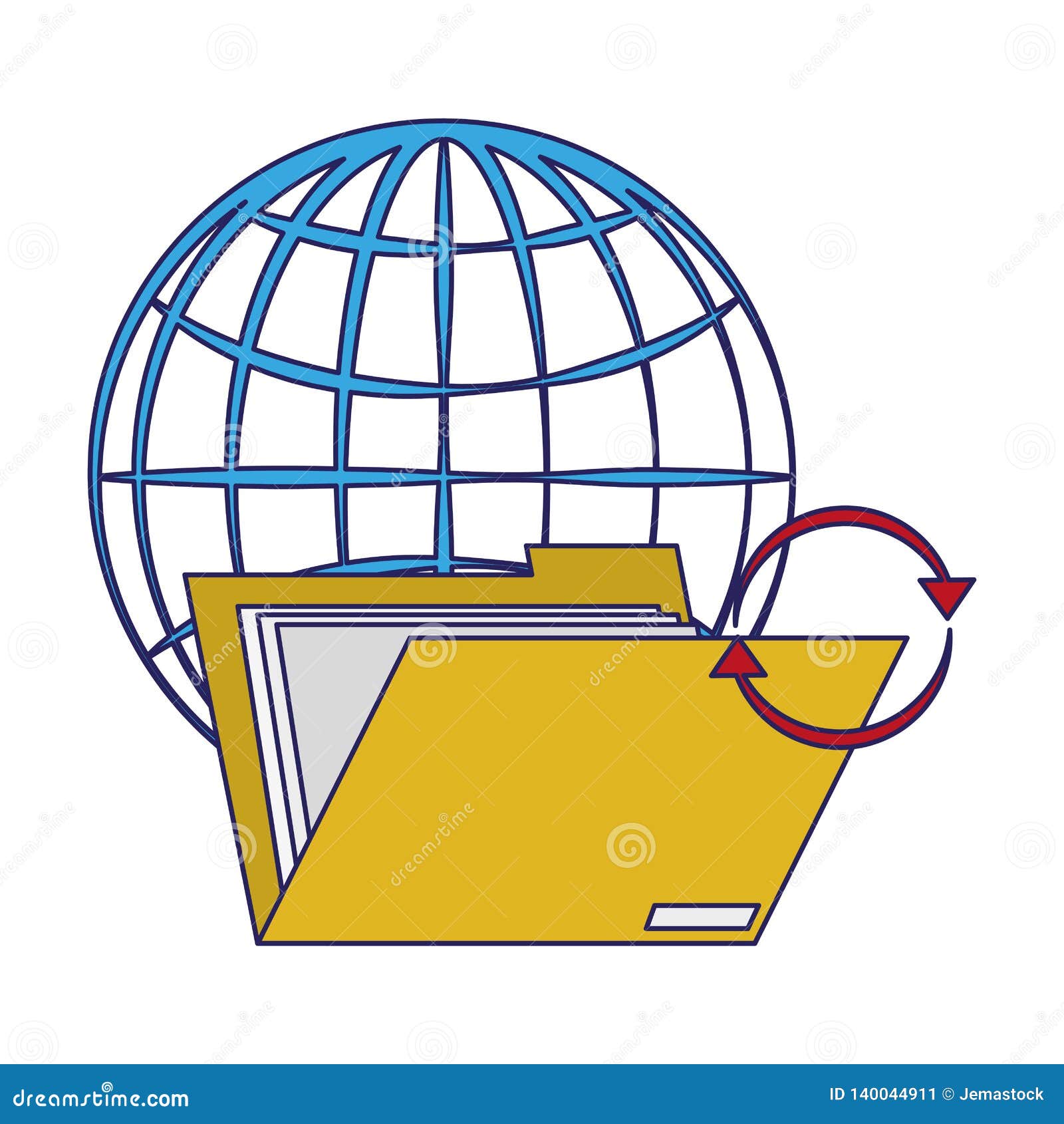 Folder Open with Global Sphere Symbol Blue Lines Stock Vector ...