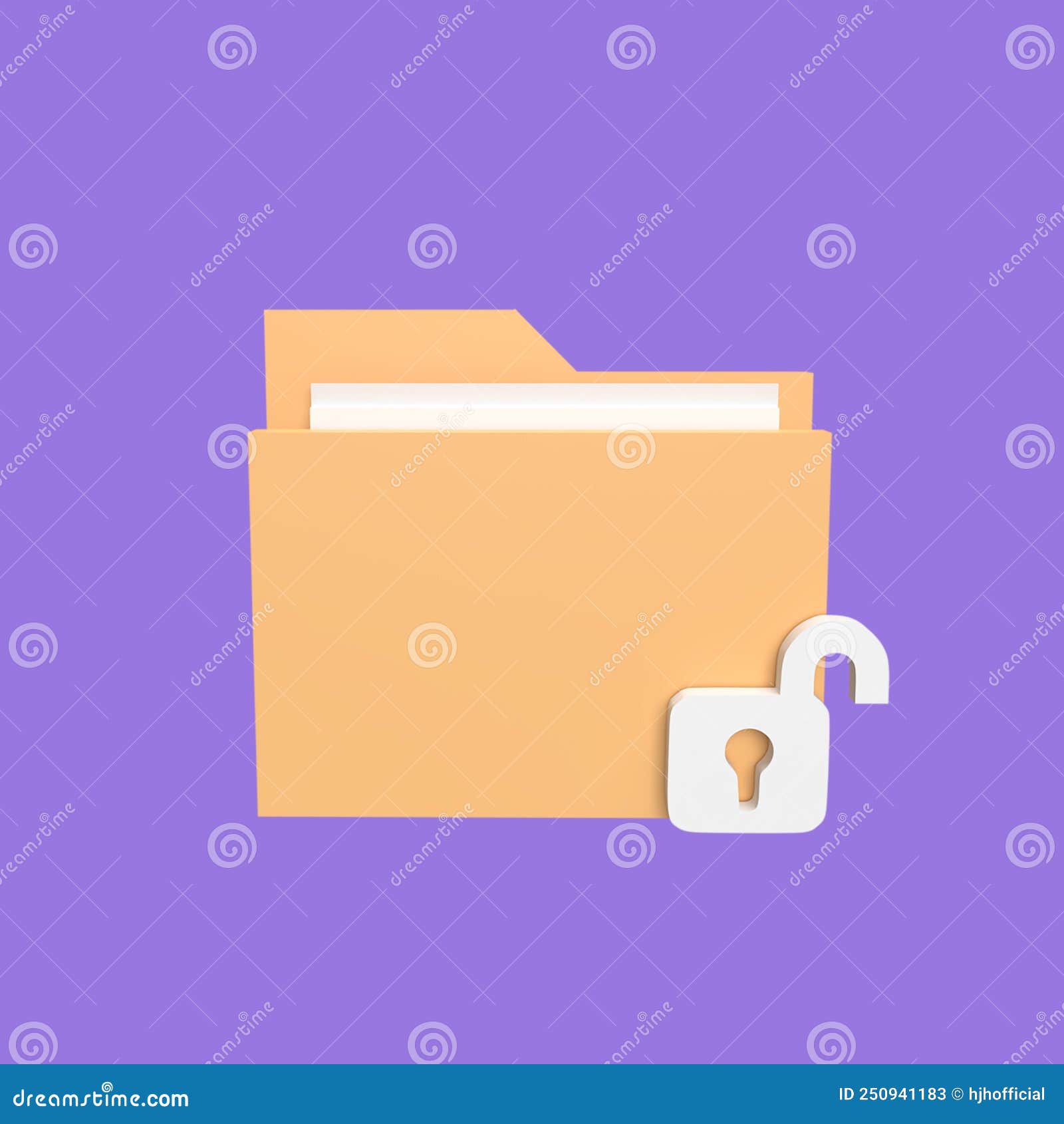 Folder Open Lock 3d Icon Model Cartoon Style Concept. Render ...