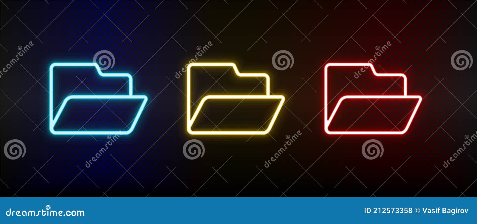 Folder Open Neon Icon Set. Set of Red, Blue, Yellow Neon Vector Icon ...
