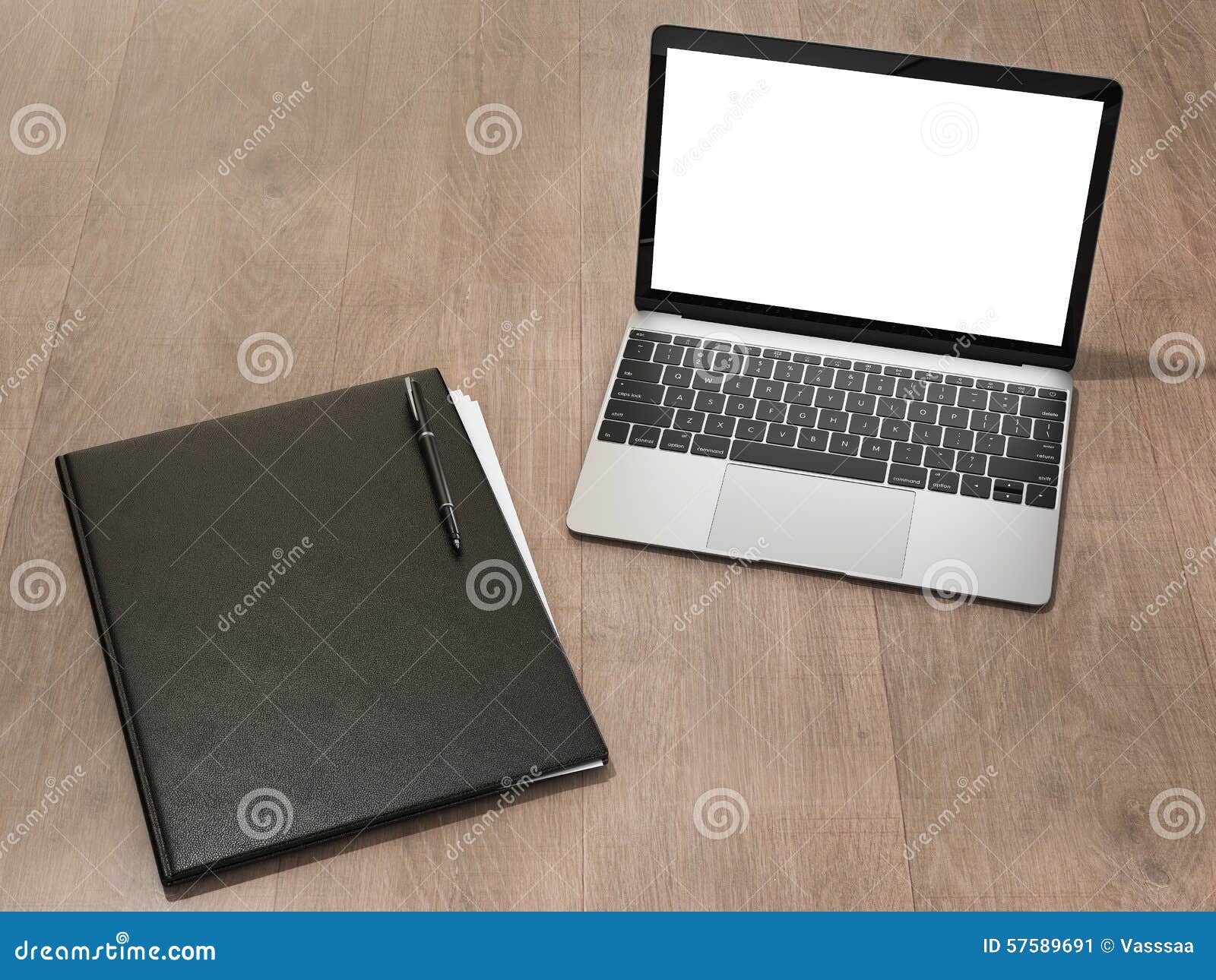 Folder for Papers and Laptop on a Wooden Texture Stock Illustration ...