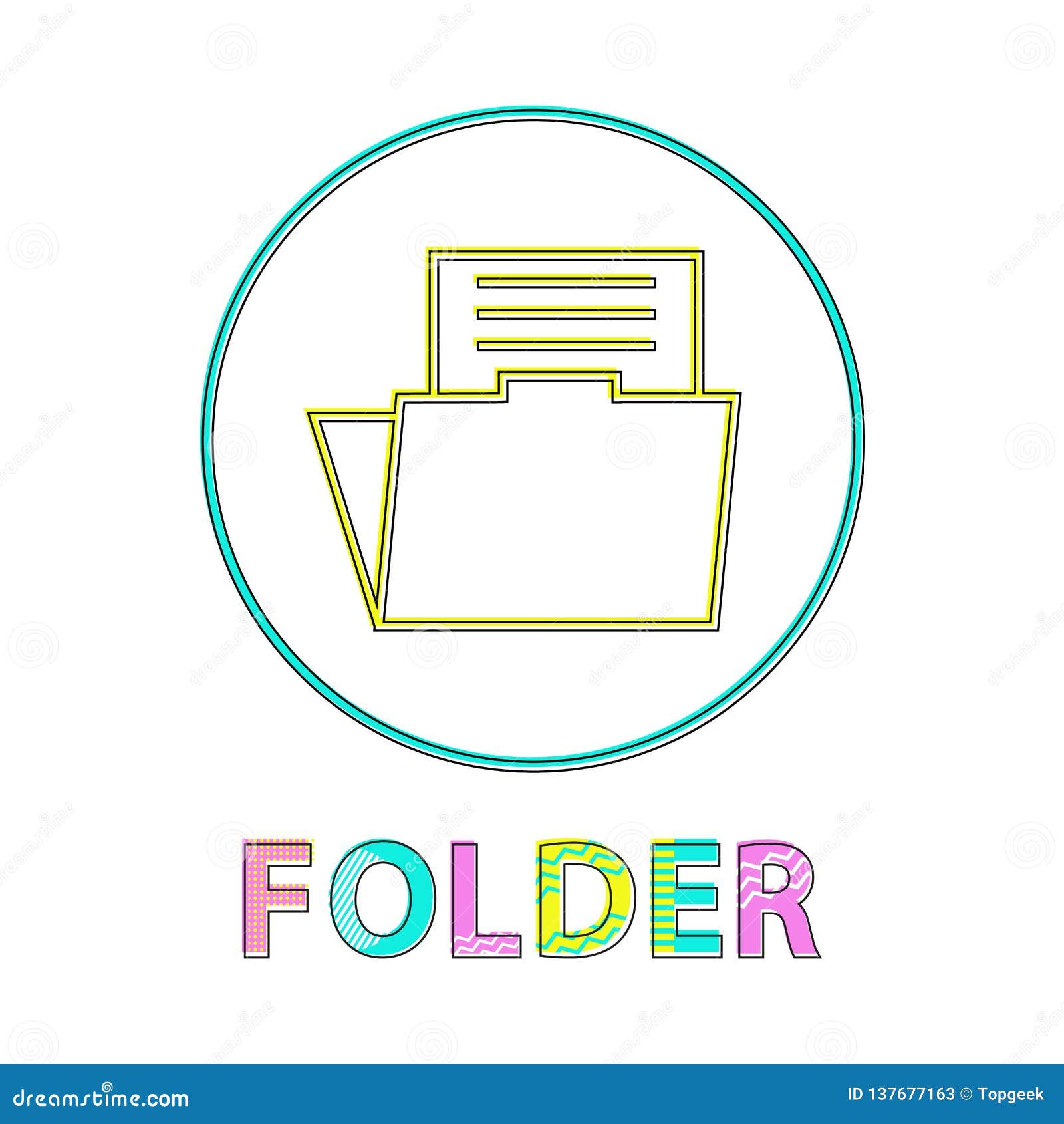 Folder Round Linear Icon Template for Modern App Stock Vector ...