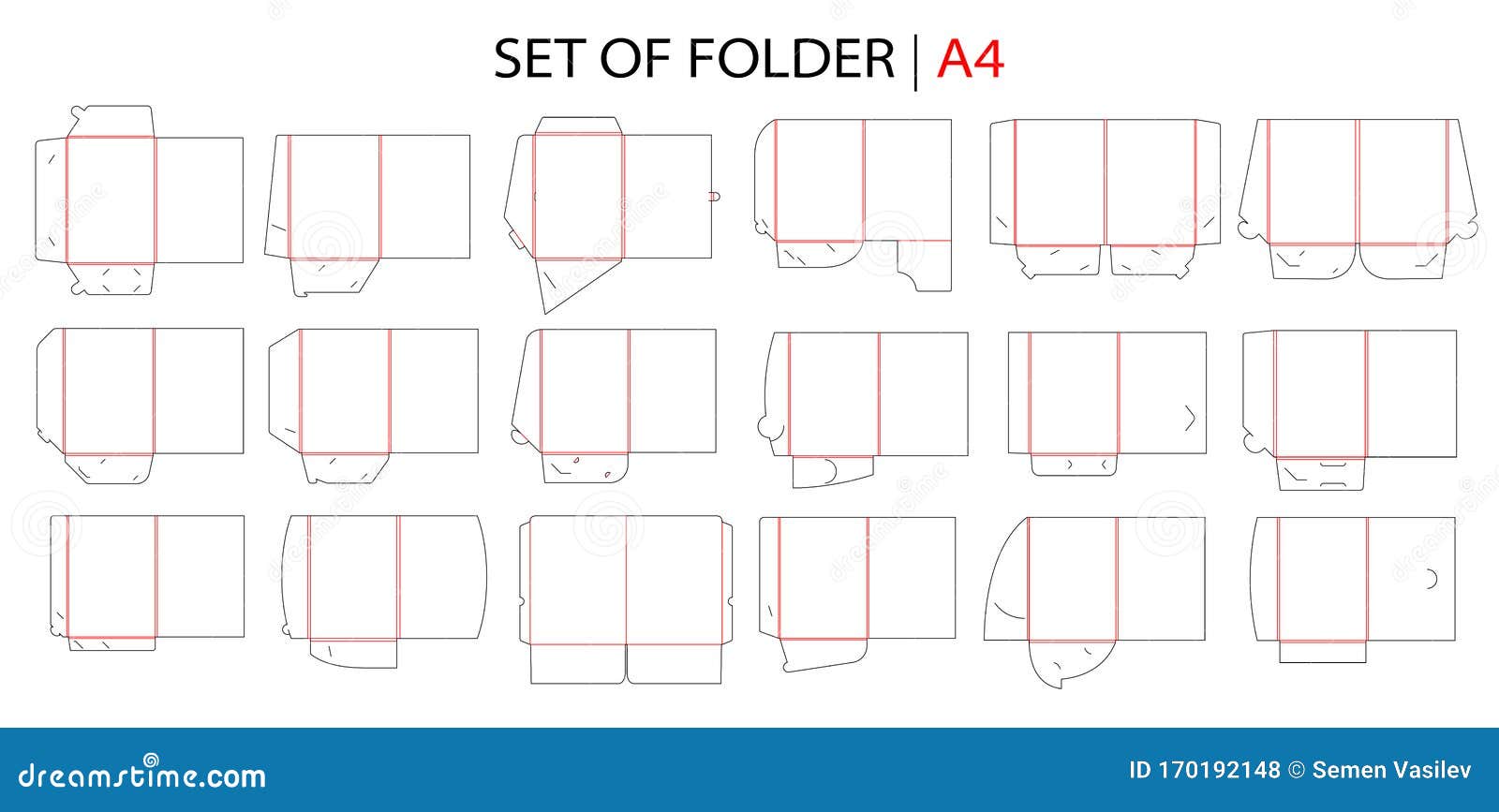 Folder Set with Gusset Die Cut Stamp. Empty Shablon Template for A4 ... Folder Set with Gusset Die Cut Stamp. Empty Shablon Template for A4 ...