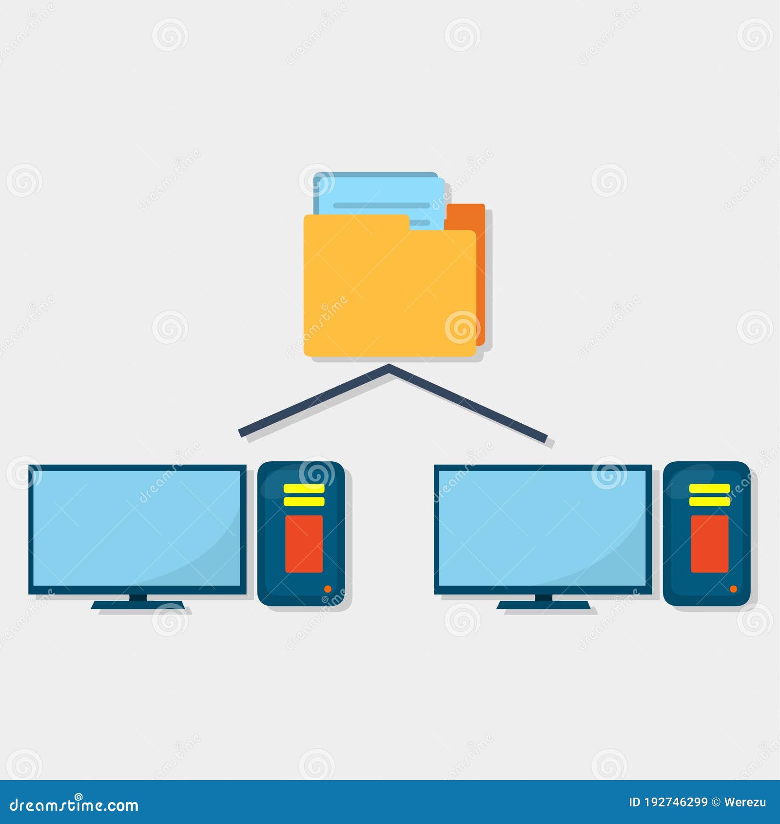 Folder Sharing between Personal Computer Isolated Vector Illustration ...