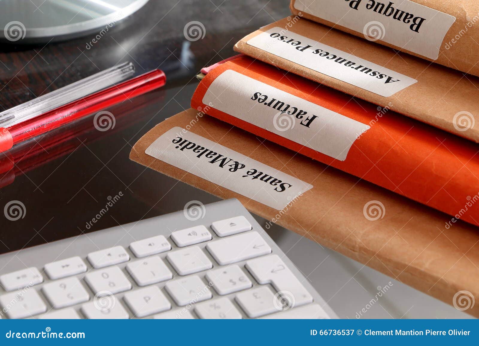 Folder Stack on a Desktop with Keyboard Stock Image - Image of ...