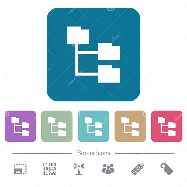 Folder Structure Flat Icons on Color Rounded Square Backgrounds Stock ...