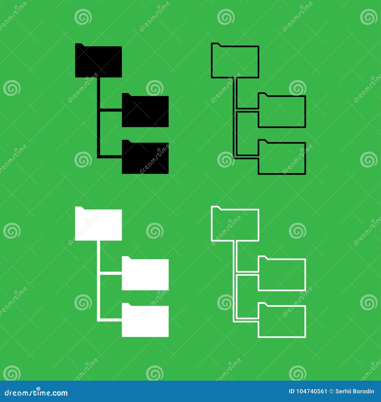 Folder Structure Icon Black and White Color Set Stock Vector ...