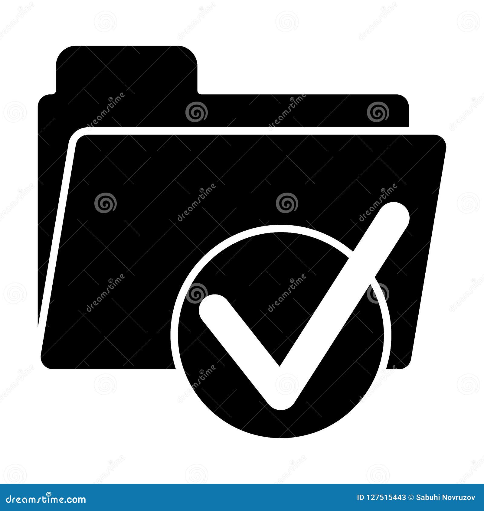 Folder with Tick Solid Icon. Ready Sign on Folder Vector Illustration ...