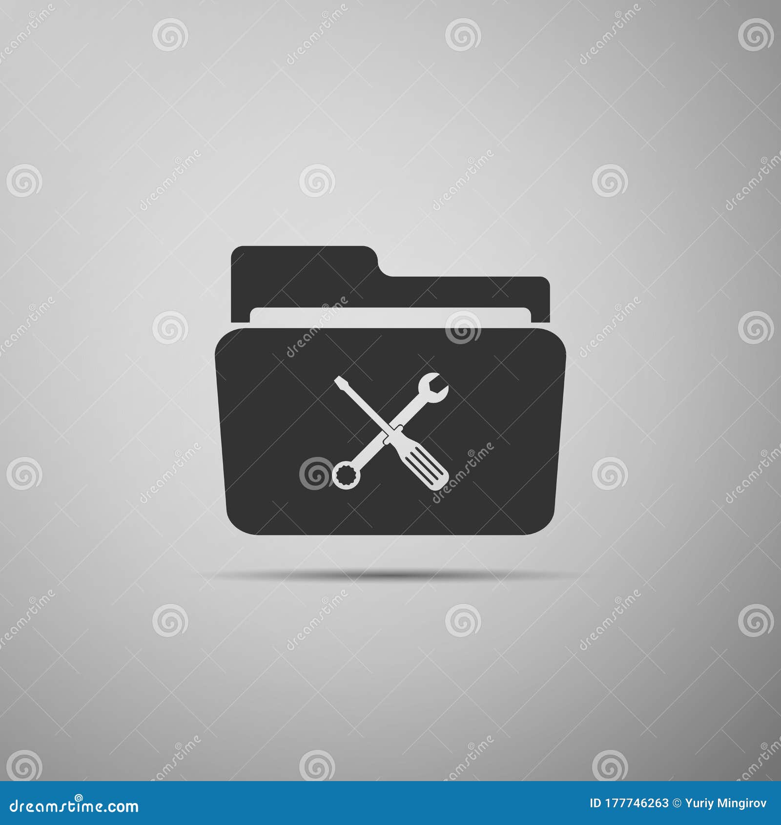 Folder and Tools or Settings Icon Isolated on Grey Background. Folder ...