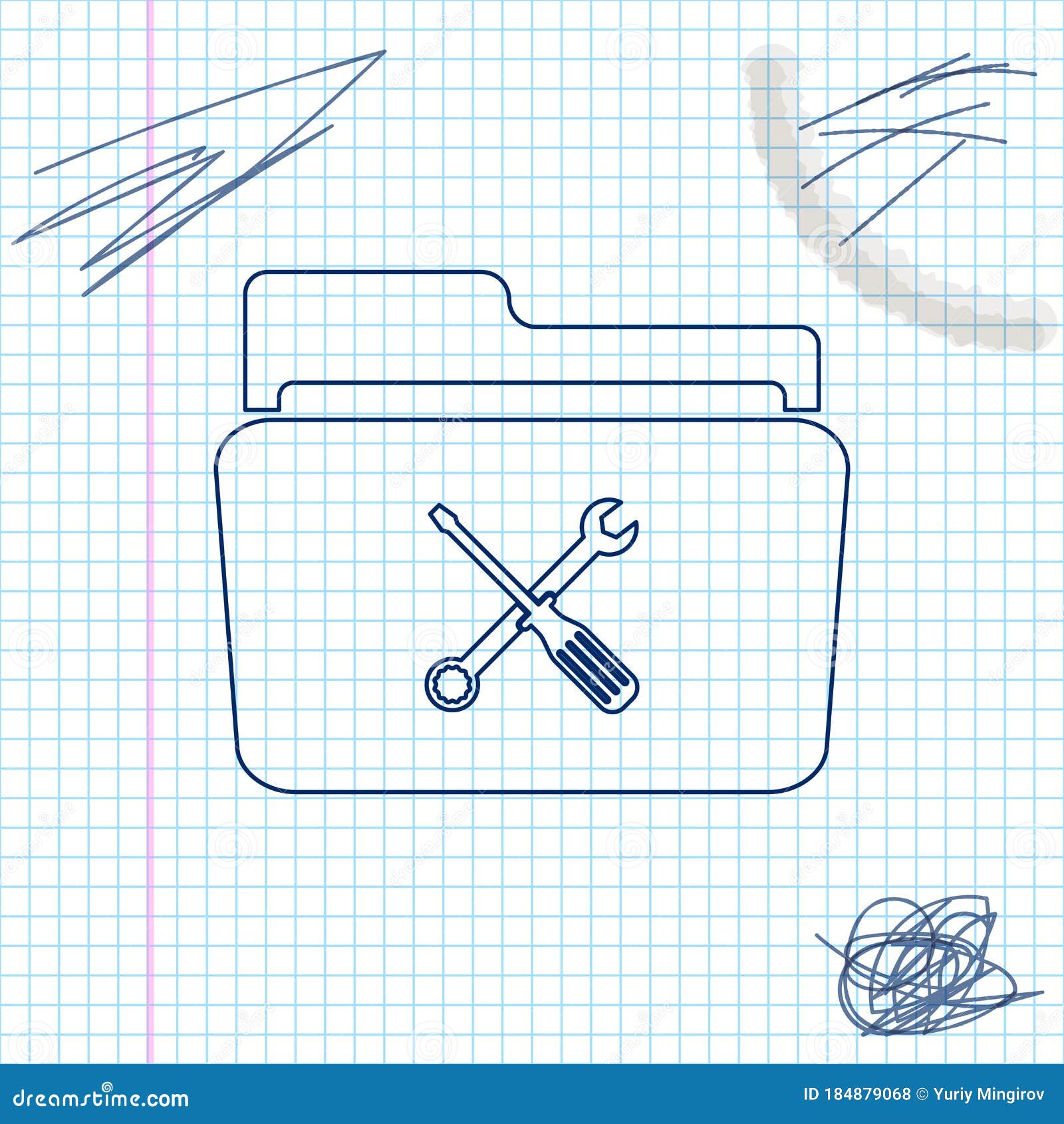 Folder and Tools or Settings Line Sketch Icon Isolated on White ...