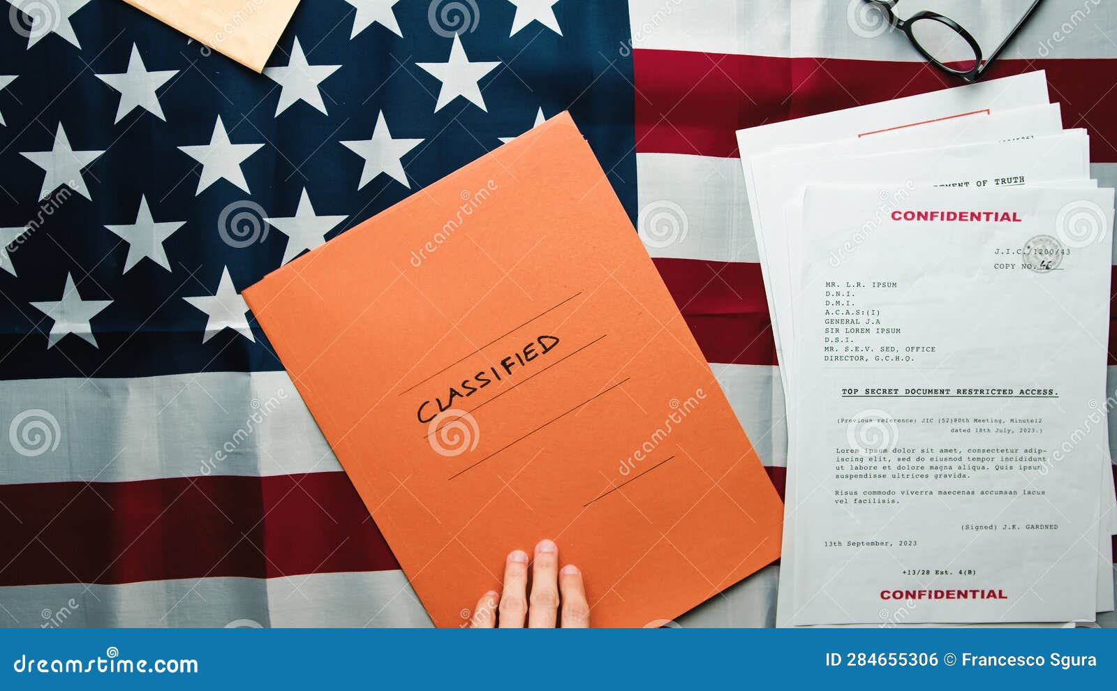 Folder with Top Secret Documents on Usa Flag. Stock Photo - Image of ...