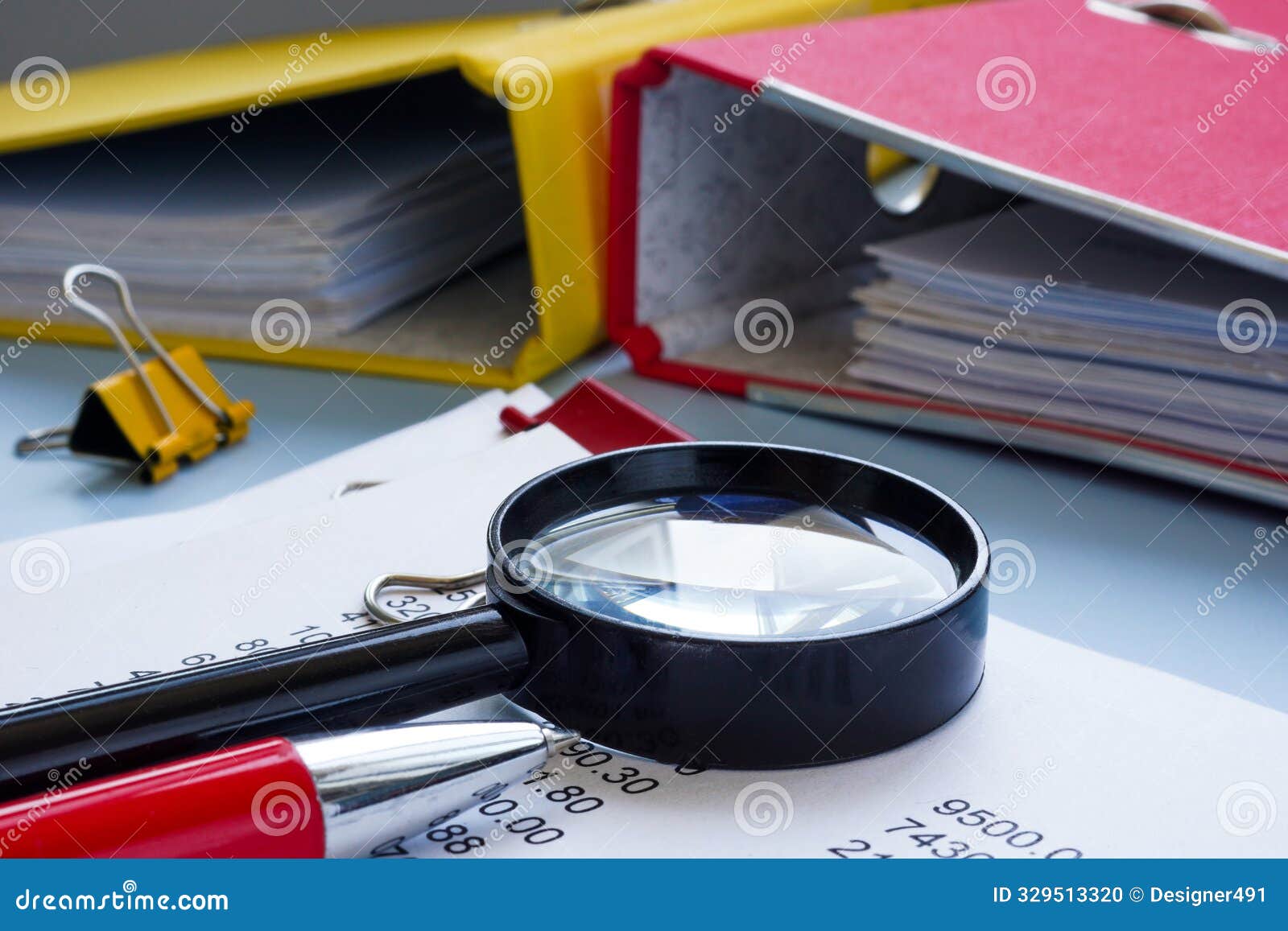 Folders with Audit Report, Accounting Ledger and Magnifying Glass ...