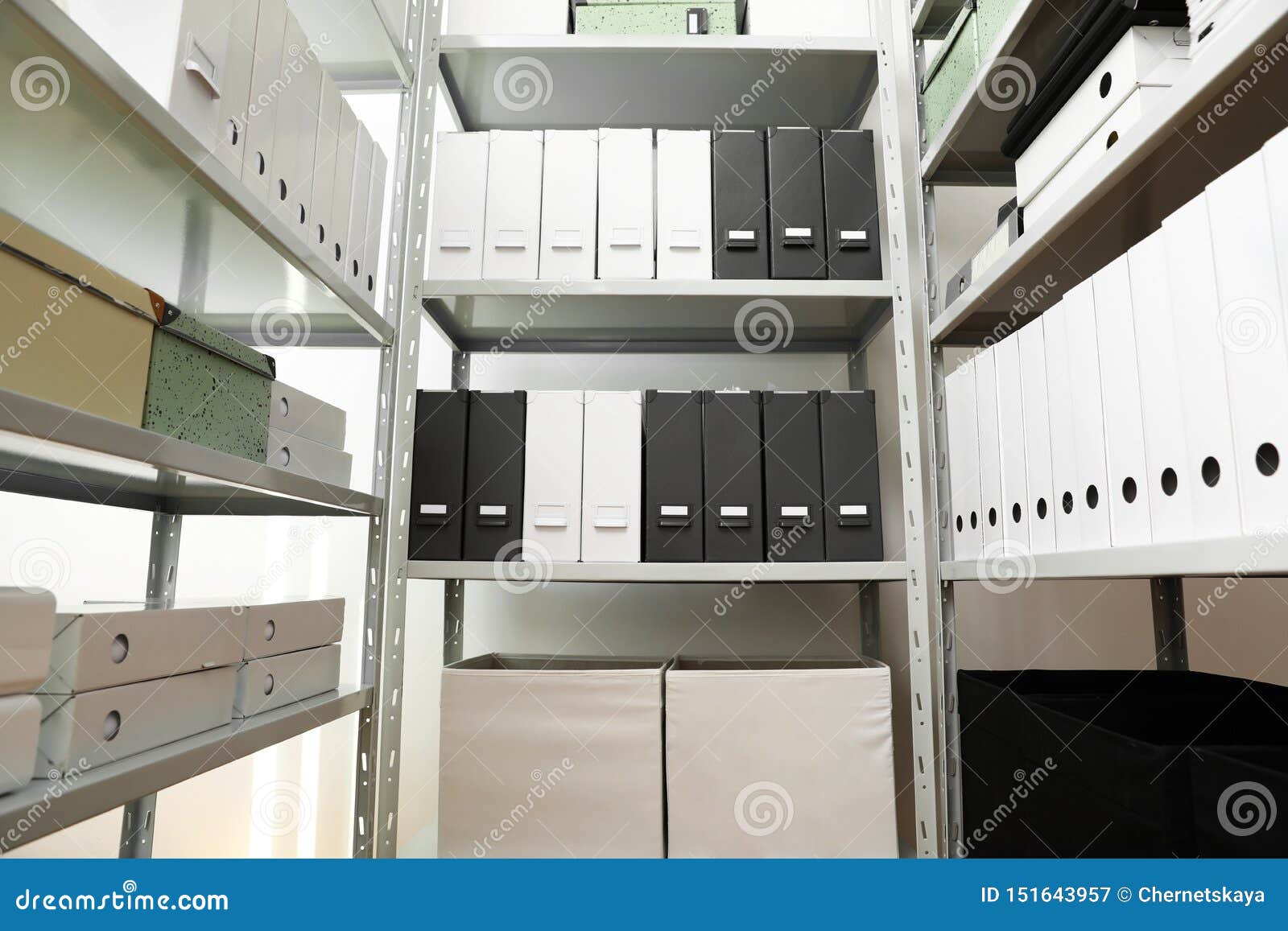 Folders and Boxes with Documents on Shelves Stock Image - Image of ...