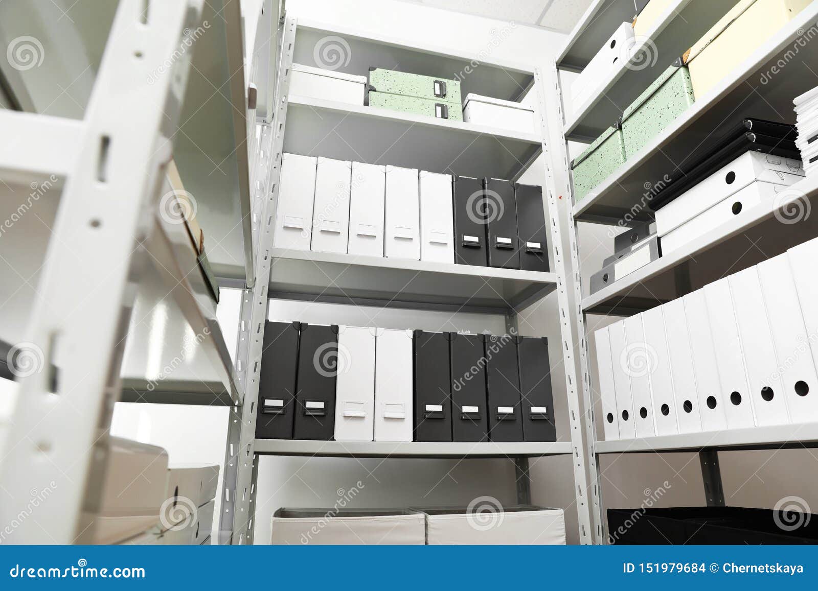 Folders and Boxes with Documents on Shelves in Archive Stock Photo ...