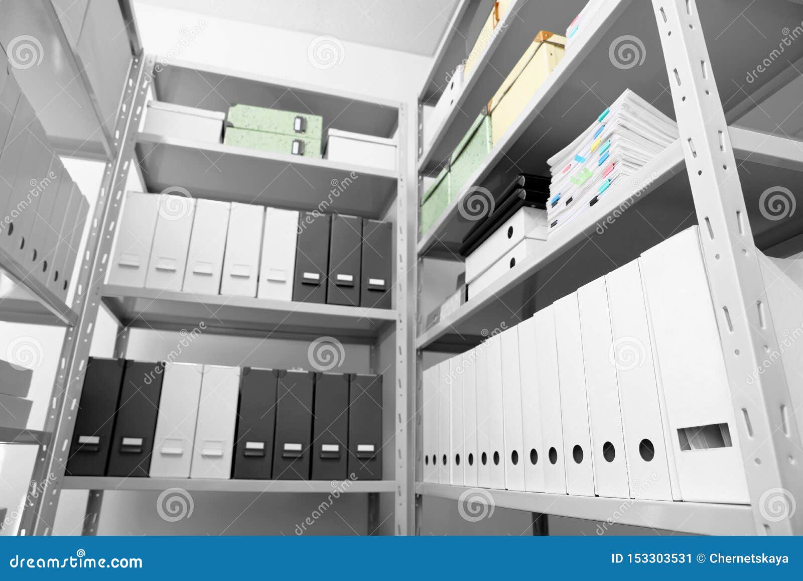 Folders and Boxes with Documents on Shelves in Archive Stock Image ...