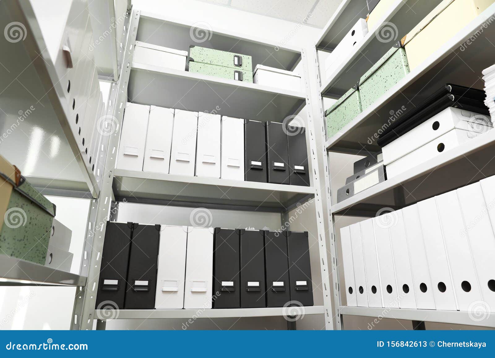 Folders and Boxes with Documents on Shelves in Archive Stock Image ...