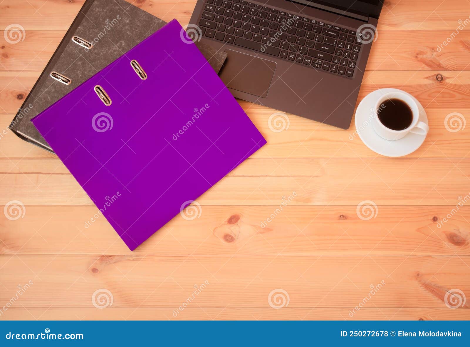 Folders, Coffee Cup and Laptop Computer on Desk Stock Photo - Image of ...
