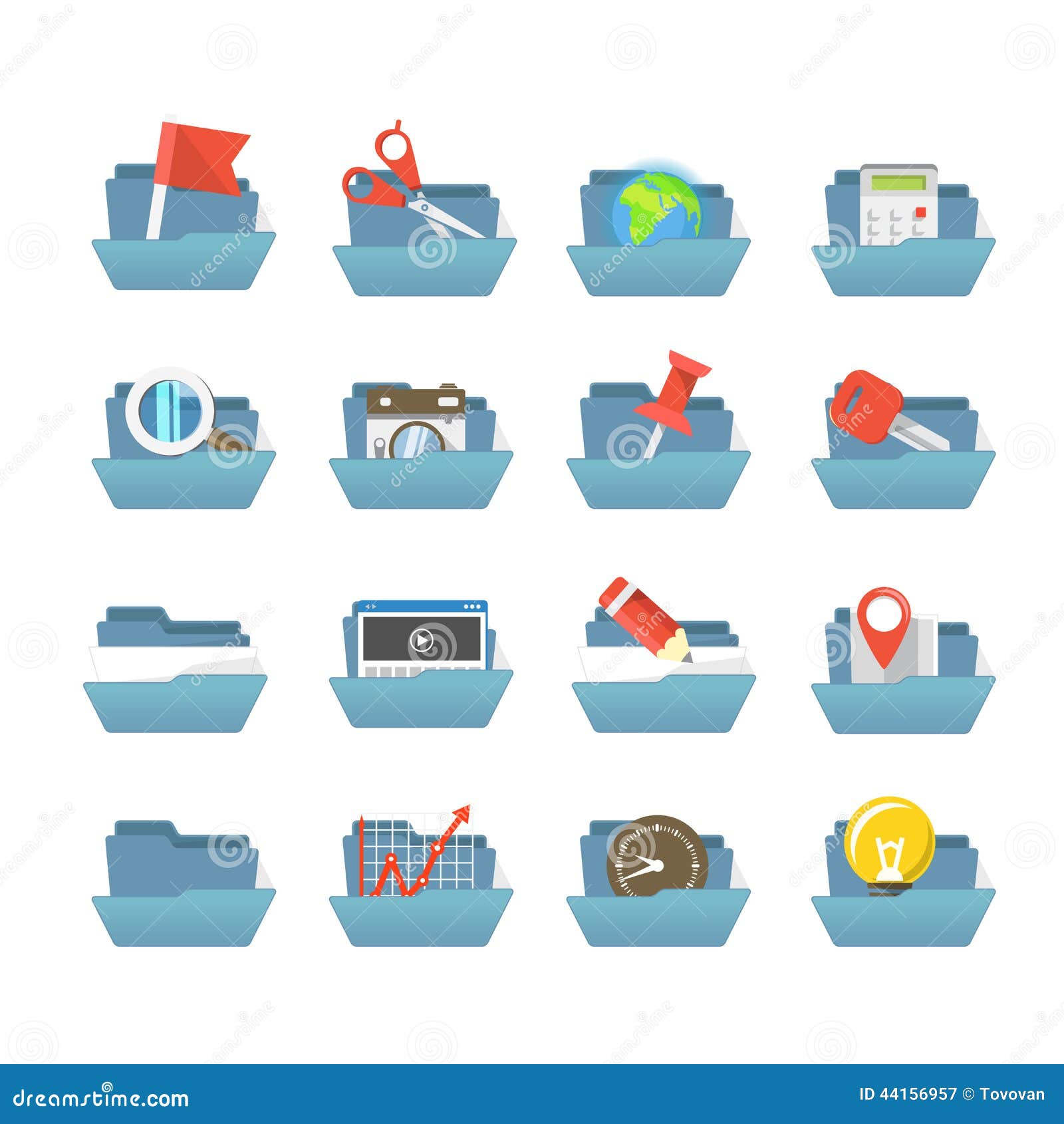 Folders Collection with Different Content Stock Vector - Illustration ...