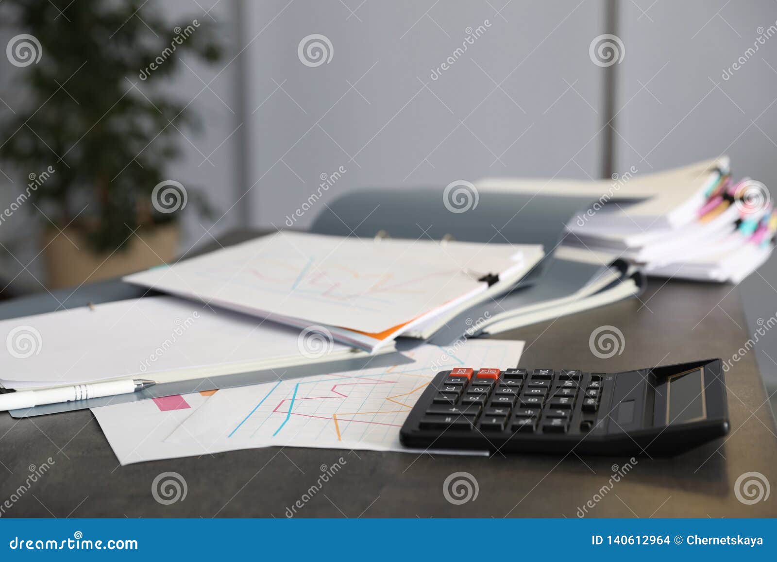 Folders with Documents and Calculator Stock Photo - Image of object ...