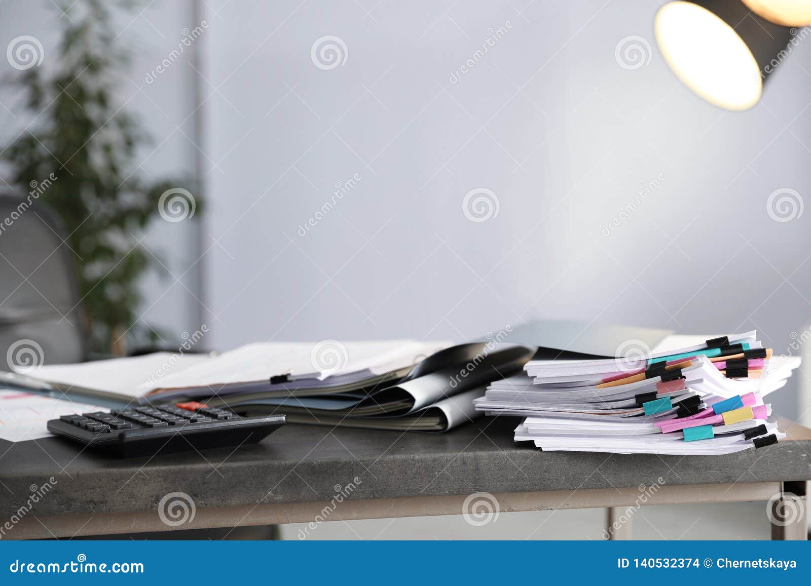 Folders with Documents and Calculator on Office Table. Stock Photo ...